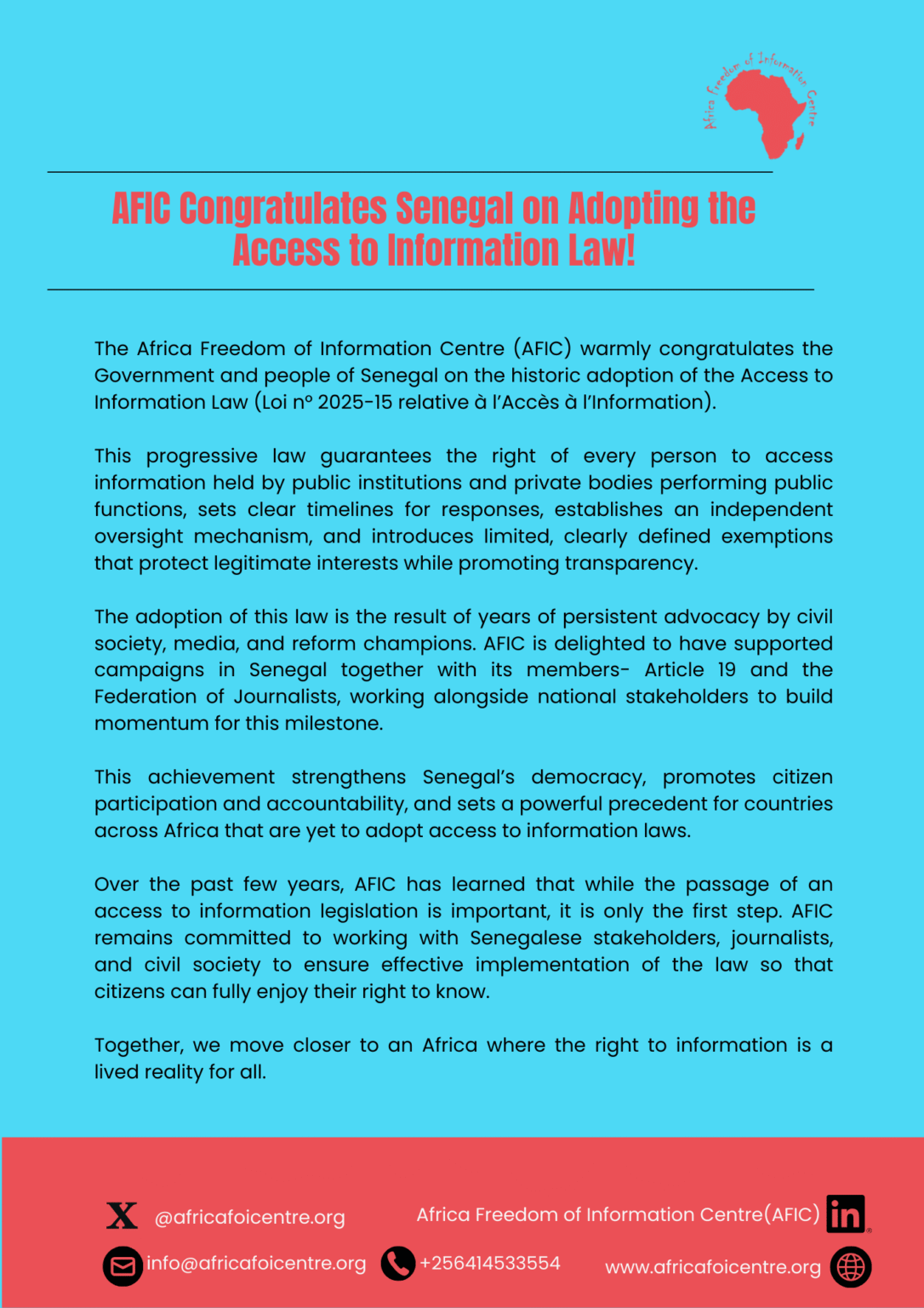 AFIC Congratulates Senegal on Adopting the ATI Law!